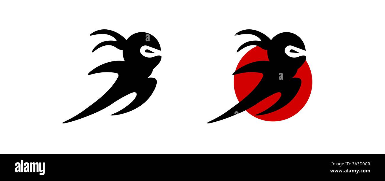 Ninja art two stylized black figures with dynamic red and white ...