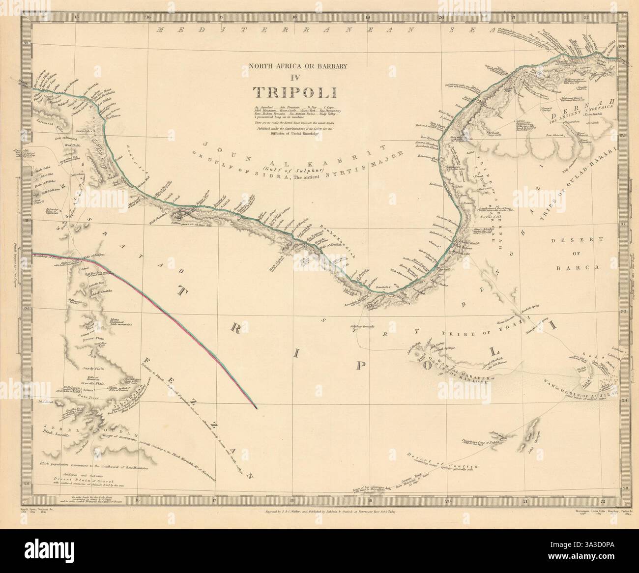 LIBYA.GULF OF SIDRA SIRTE. North Africa or Barbary.Tripoli Fezzan.SDUK 1844 map Stock Photo - Alamy