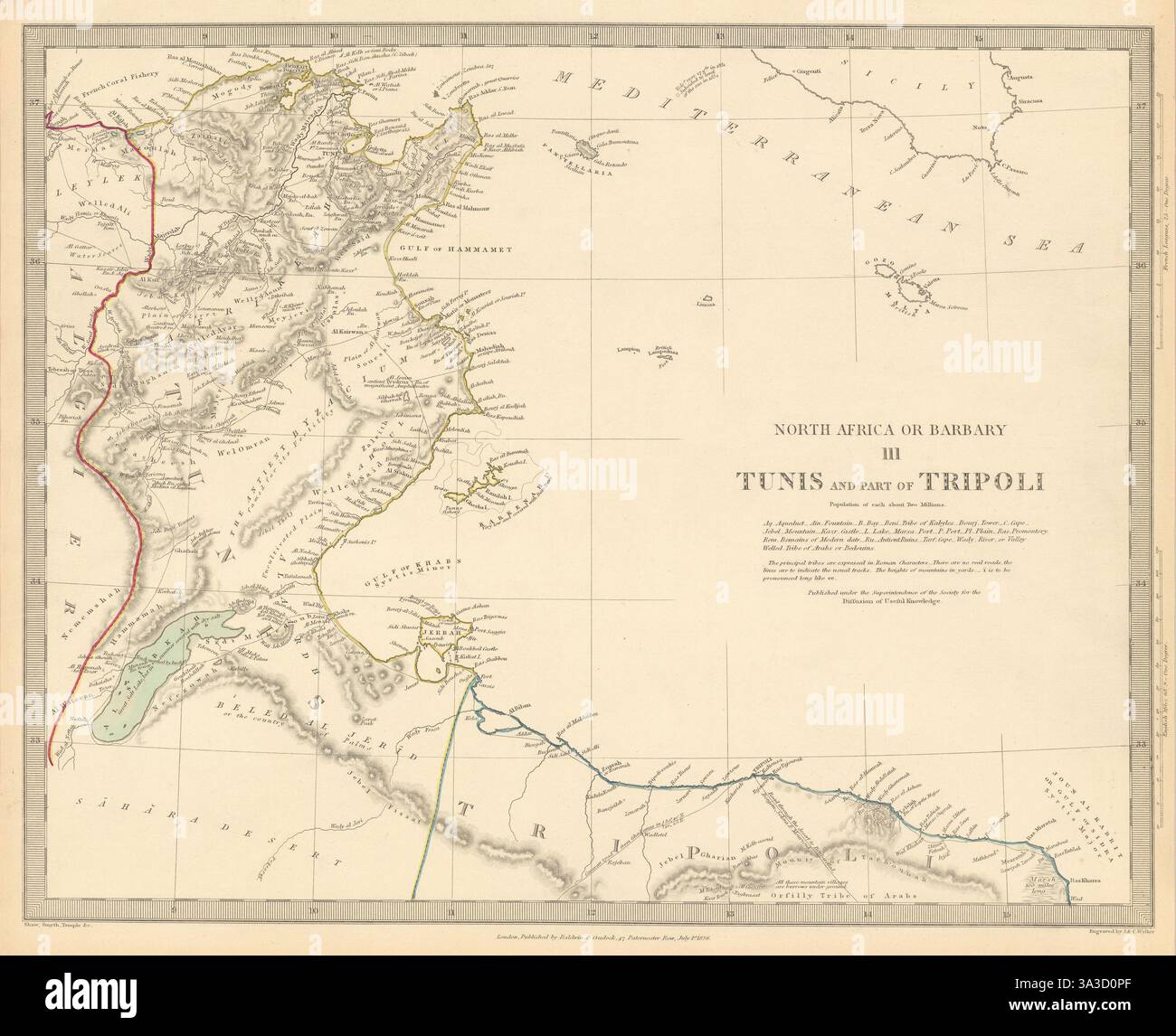 TUNISIA LIBYA. North Africa or Barbary. Tunis Tripoli. SDUK 1844 old map Stock Photo - Alamy