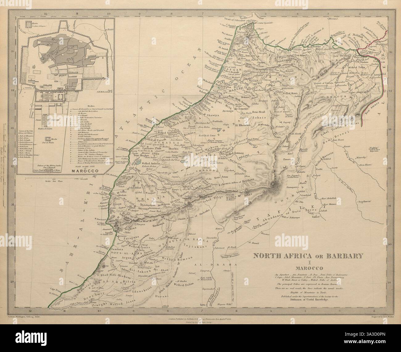 MOROCCO 'North Africa or Barbary' Marocco. Marrakech town plan. SDUK 1844 map Stock Photo - Alamy