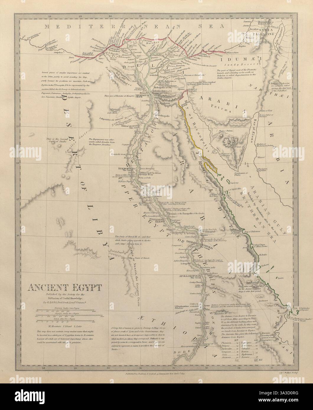 ANCIENT EGYPT. Nile Valley. Original outline colour. SDUK 1844 old ...