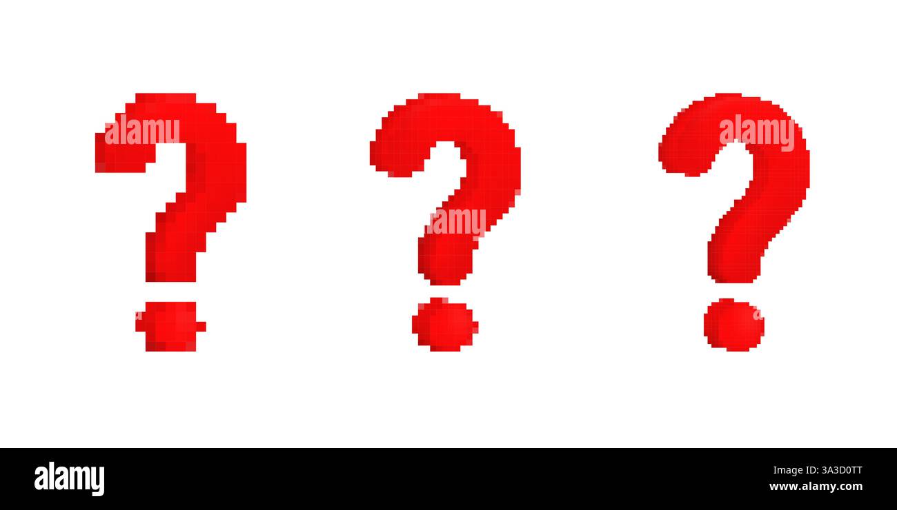 Pixelated red question marks with glossy effect, bold digital ...