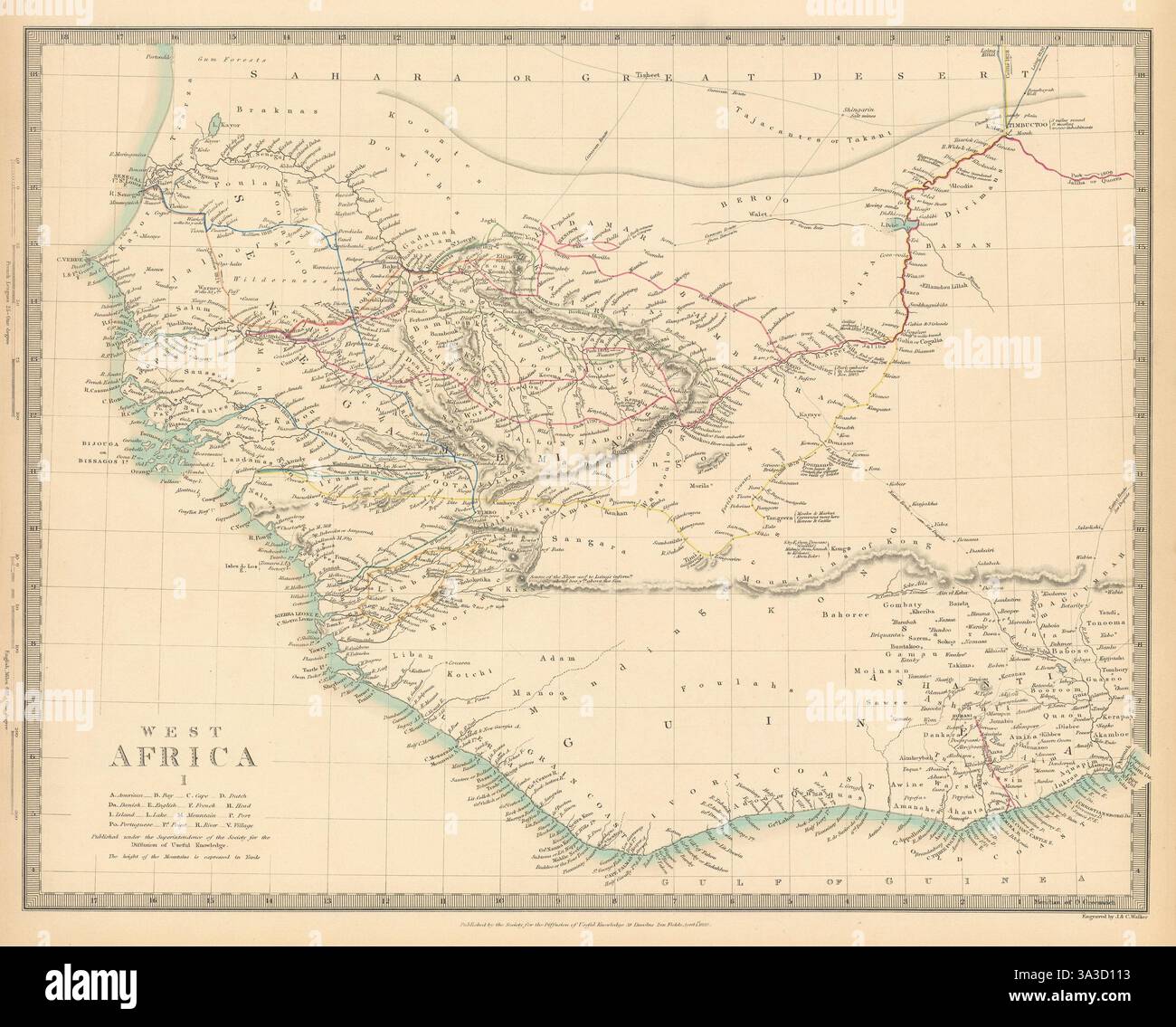 WEST AFRICA showing early explorers' routes & Mountains of Kong. SDUK ...