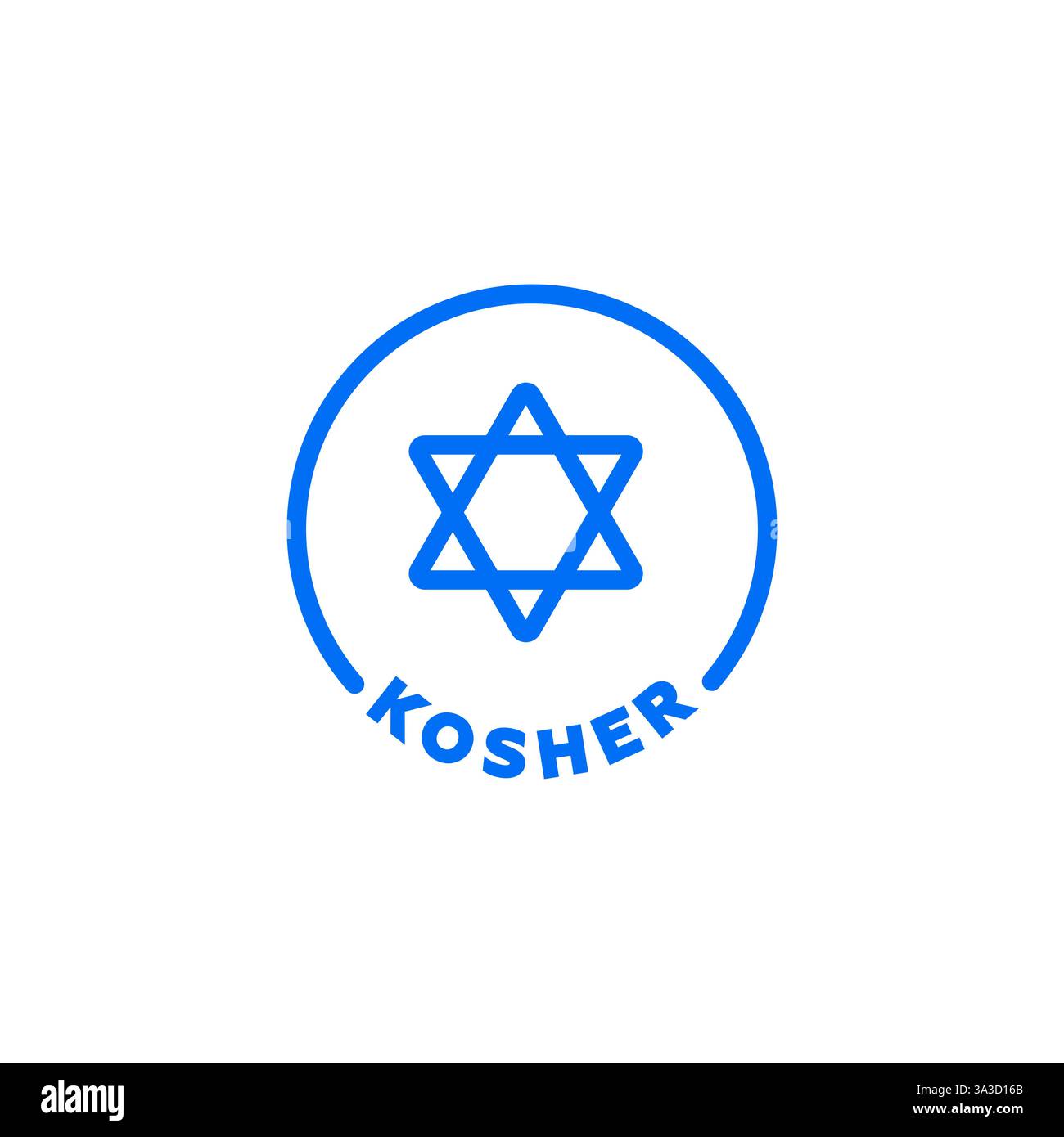 Blue star of david symbol with kosher text in circular design for ...