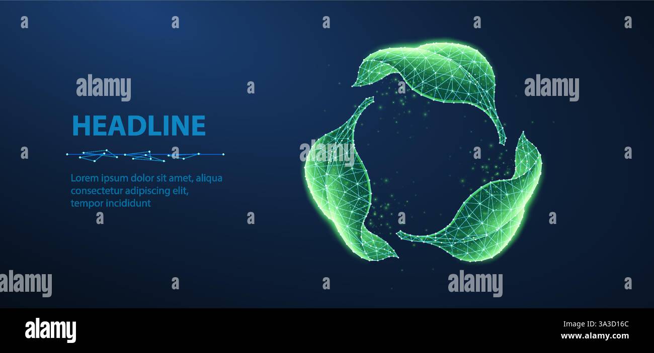 Recycle icon on blue background. Biodegradable packaging, green leaf ...