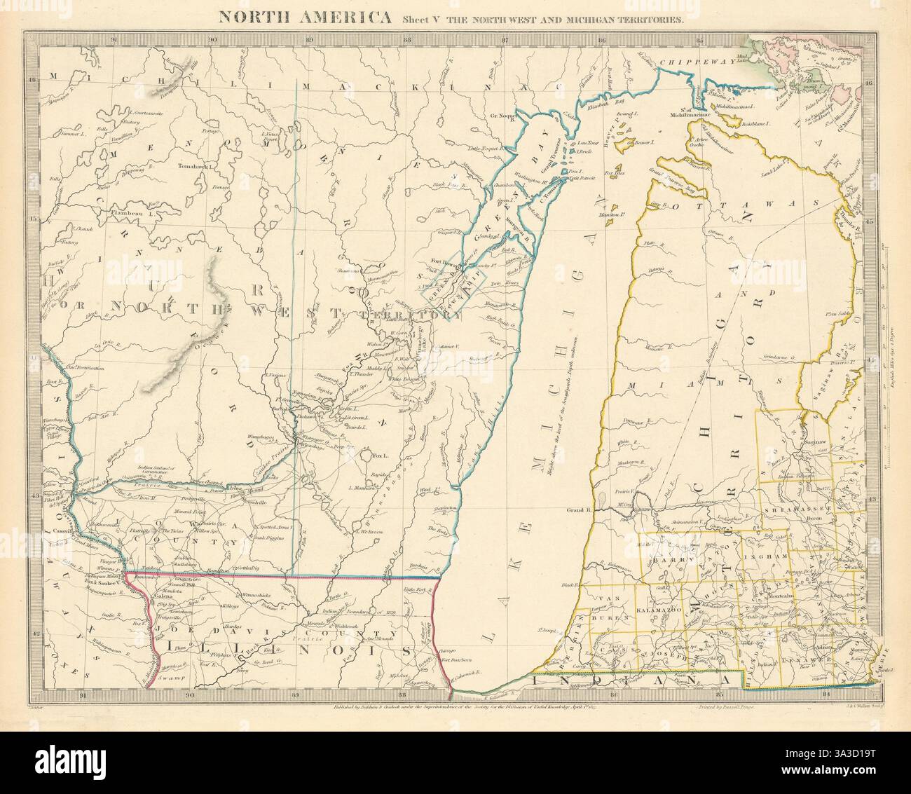 LAKE MICHIGAN.Wisconsin - NW Territory.Indian tribes villages. SDUK ...
