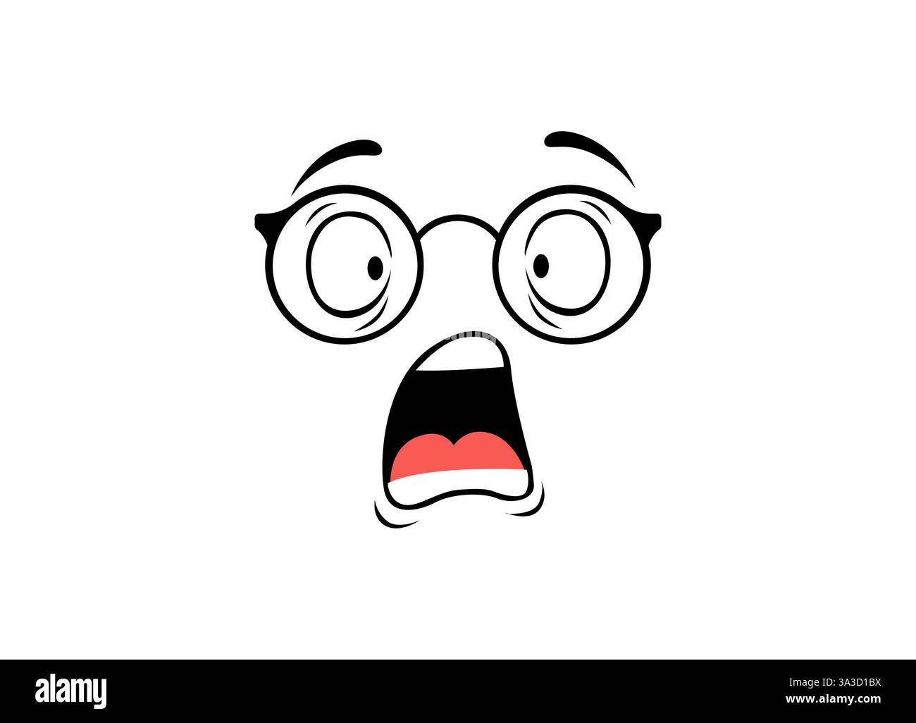 Cartoon face with glasses showing surprise and shock through large eyes ...