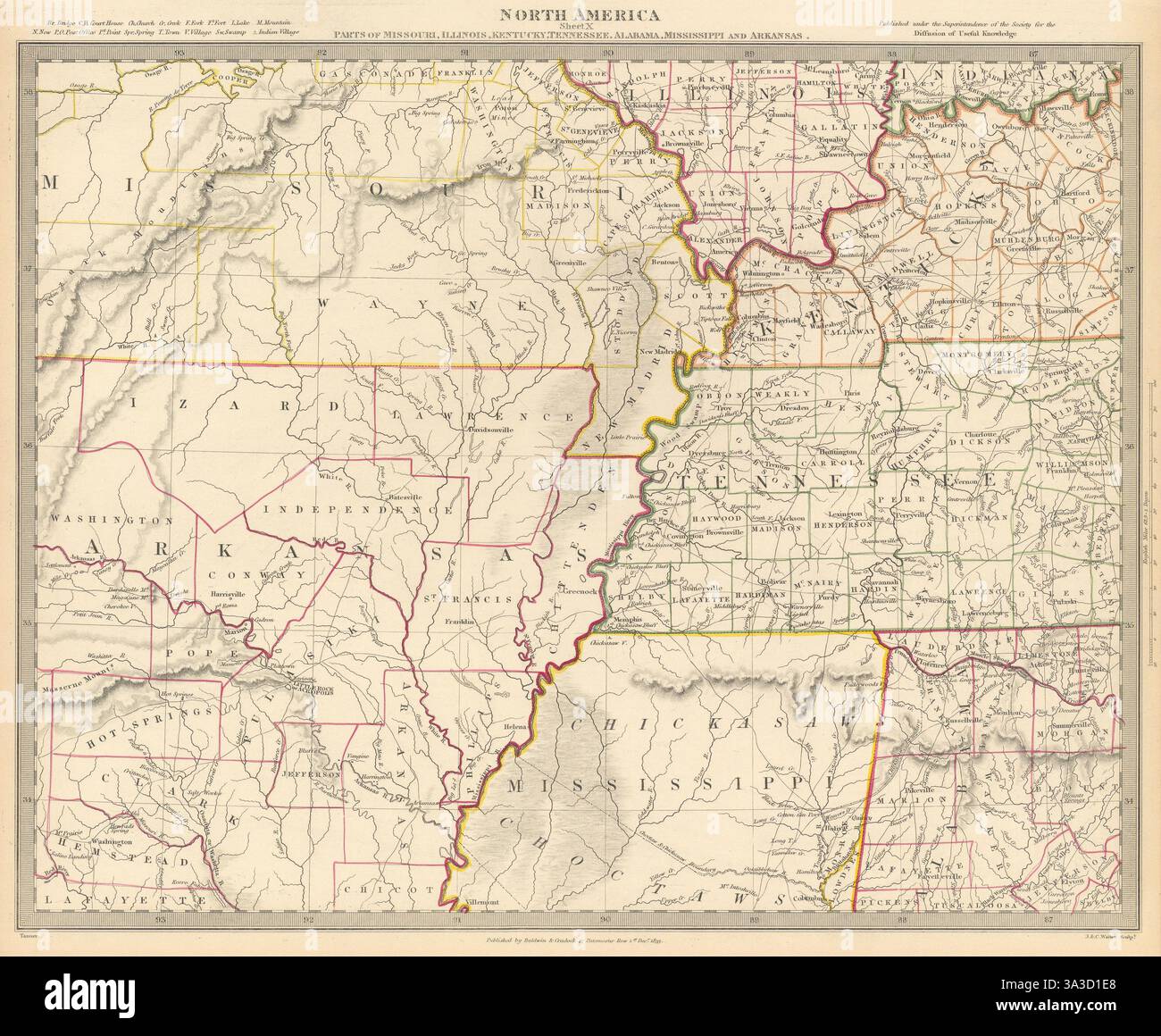 USA. AR MO TN MS IL IN KY AL. Choctaw Chickasaw boundaries. SDUK 1844 ...