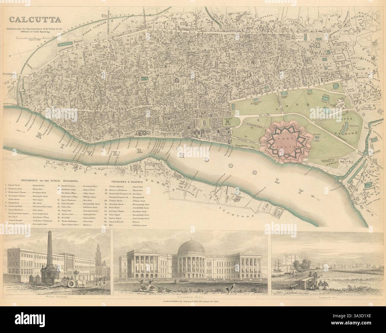 CALCUTTA KOLKATA. Antique town city map plan.Govt House.Esplanade Row ...