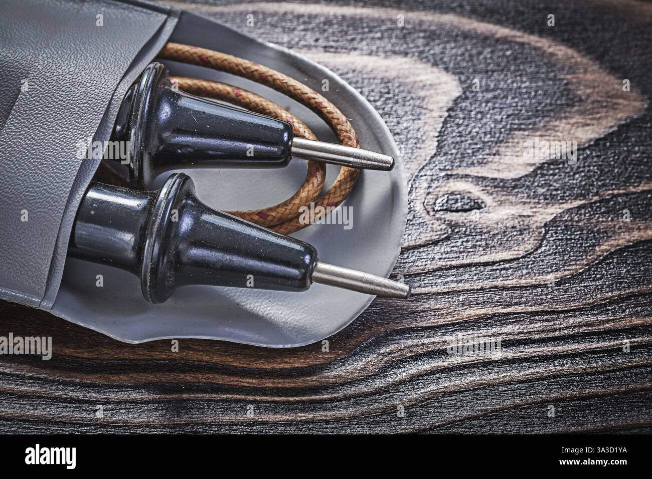 Vintage electrical tester on wood board electricity concept Stock Photo ...