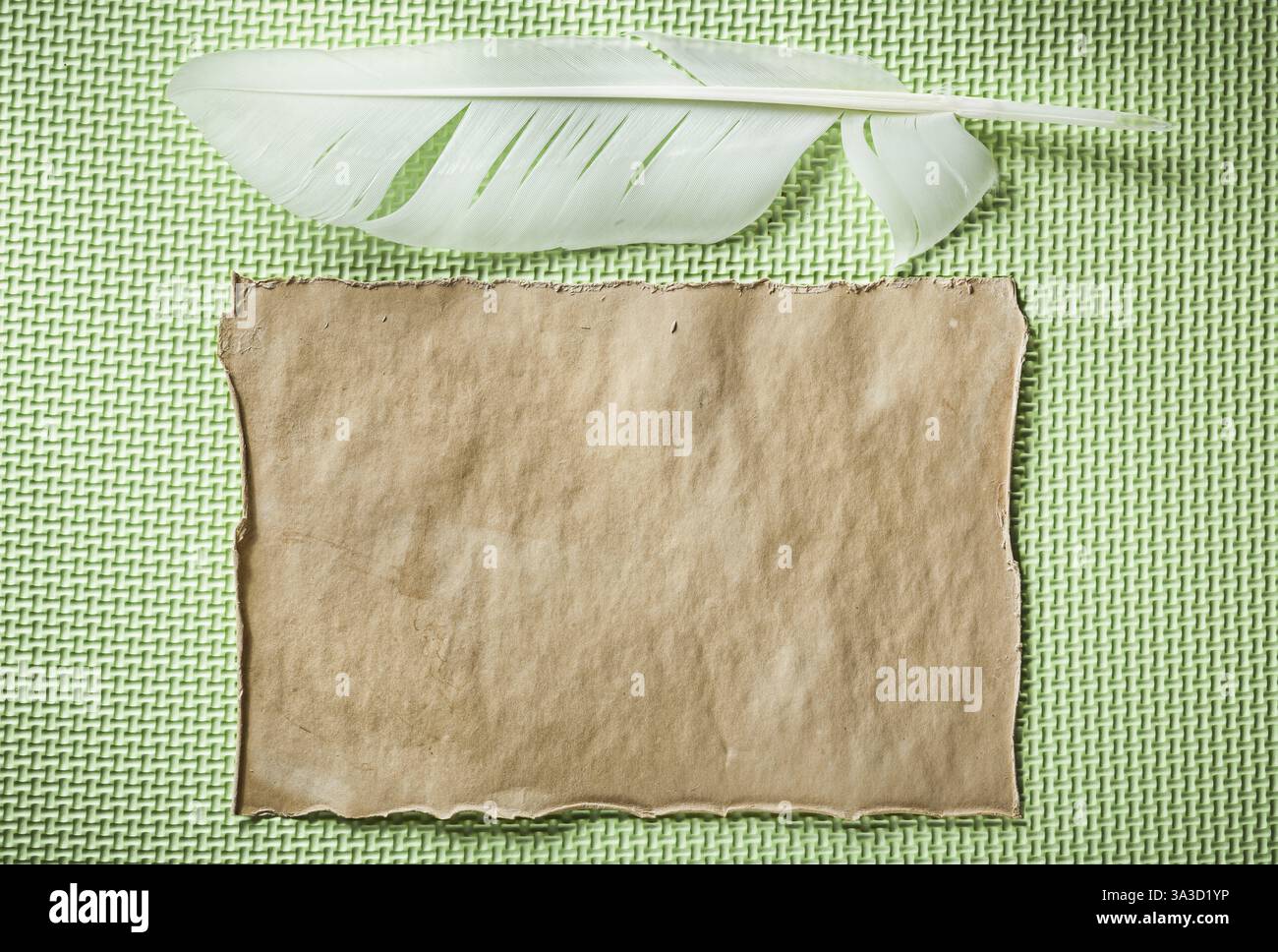 Vintage paper plume on green background horizontal image Stock Photo ...