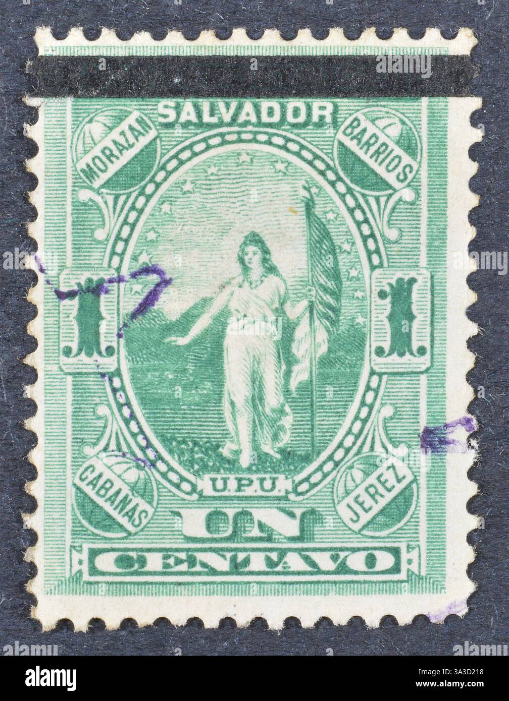 Cancelled postage stamp printed by El Salvador, that shows Allegorical ...