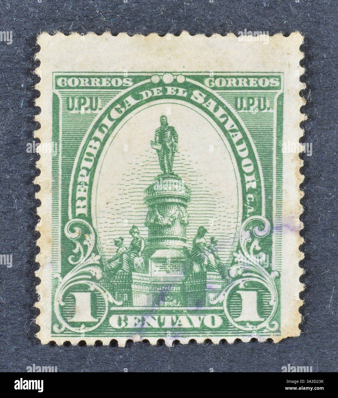 Cancelled postage stamp printed by El Salvador, that shows Monument ...