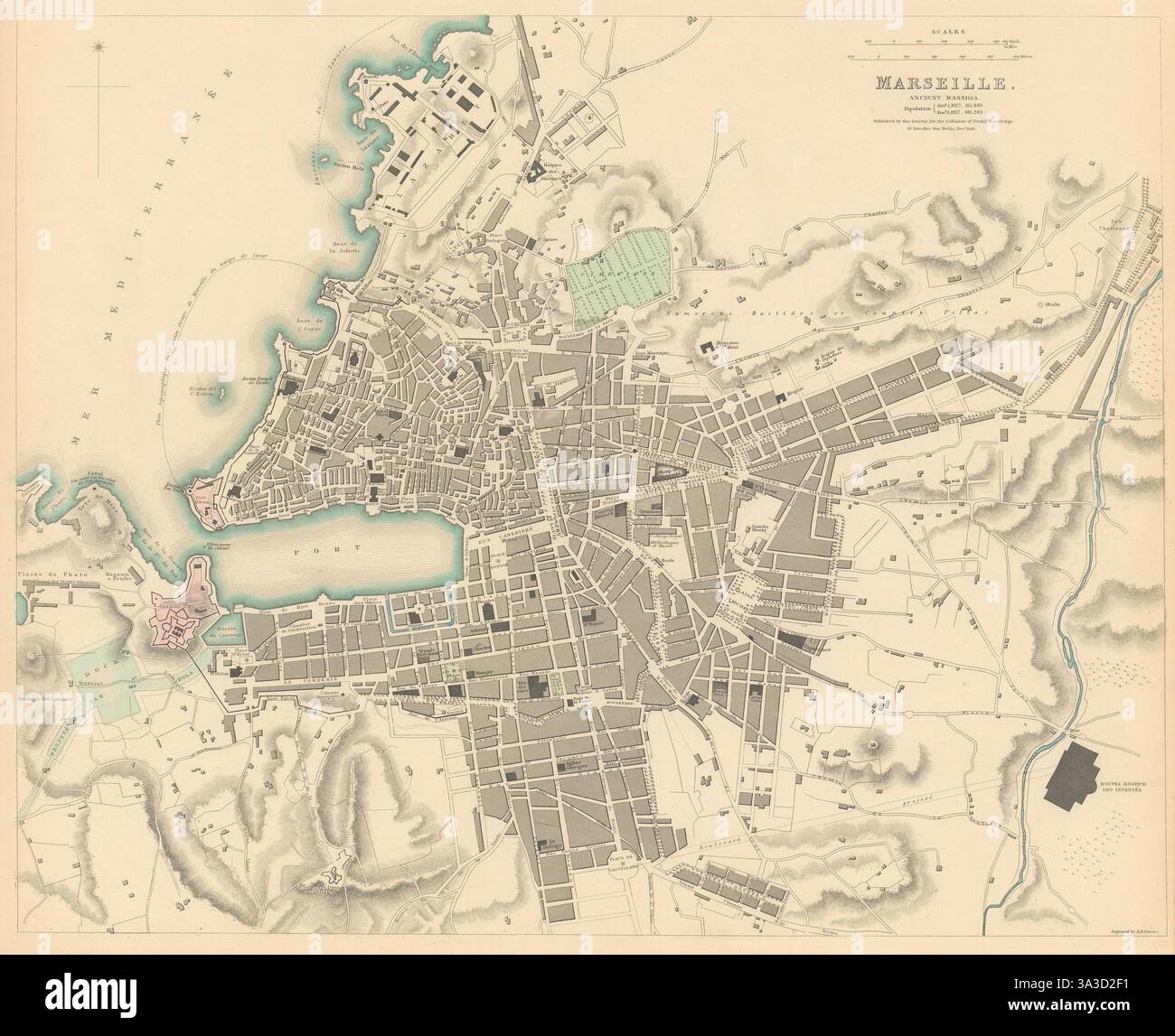 MARSEILLE. Antique town city map. Ancient Massilia. Marseilles. SDUK ...