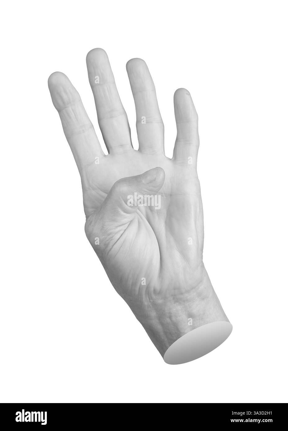 Senior woman showing four with hand gesture. Aged, wrinkled fingers ...