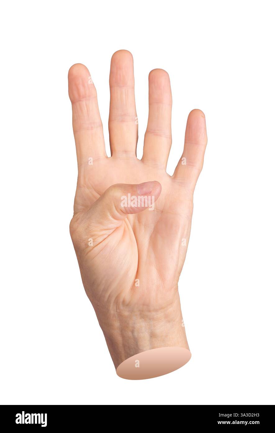 Older woman showing four with hand gesture. Aged, wrinkled fingers ...