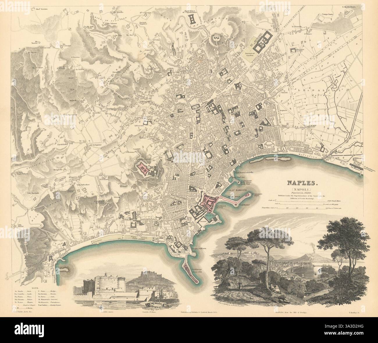 NAPLES NAPOLI. Antique town city map plan & view. Castello St Elmo ...