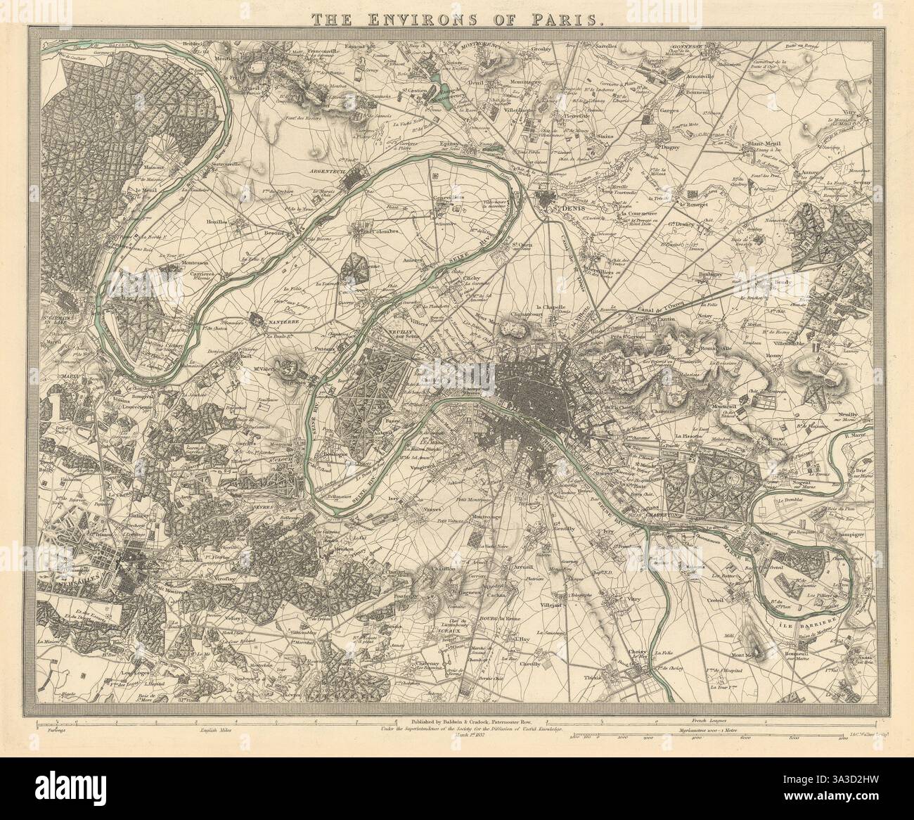 PARIS ENVIRONS. Paris. Versailles. Original hand colour. SDUK 1844 old ...