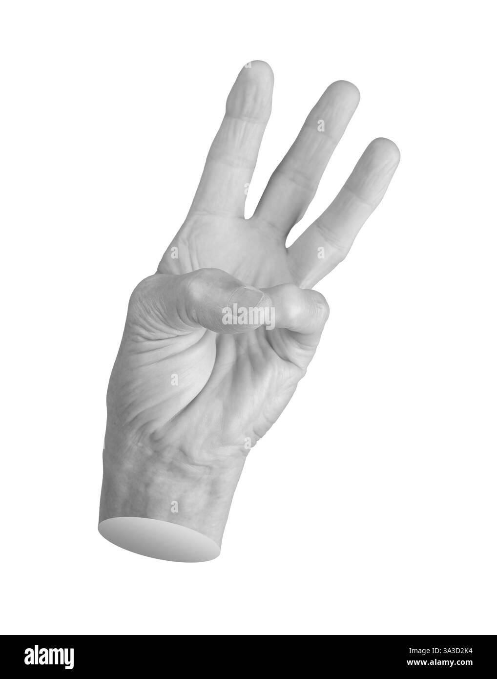 Elderly woman showing three with hand gesture. Aged, wrinkled fingers ...