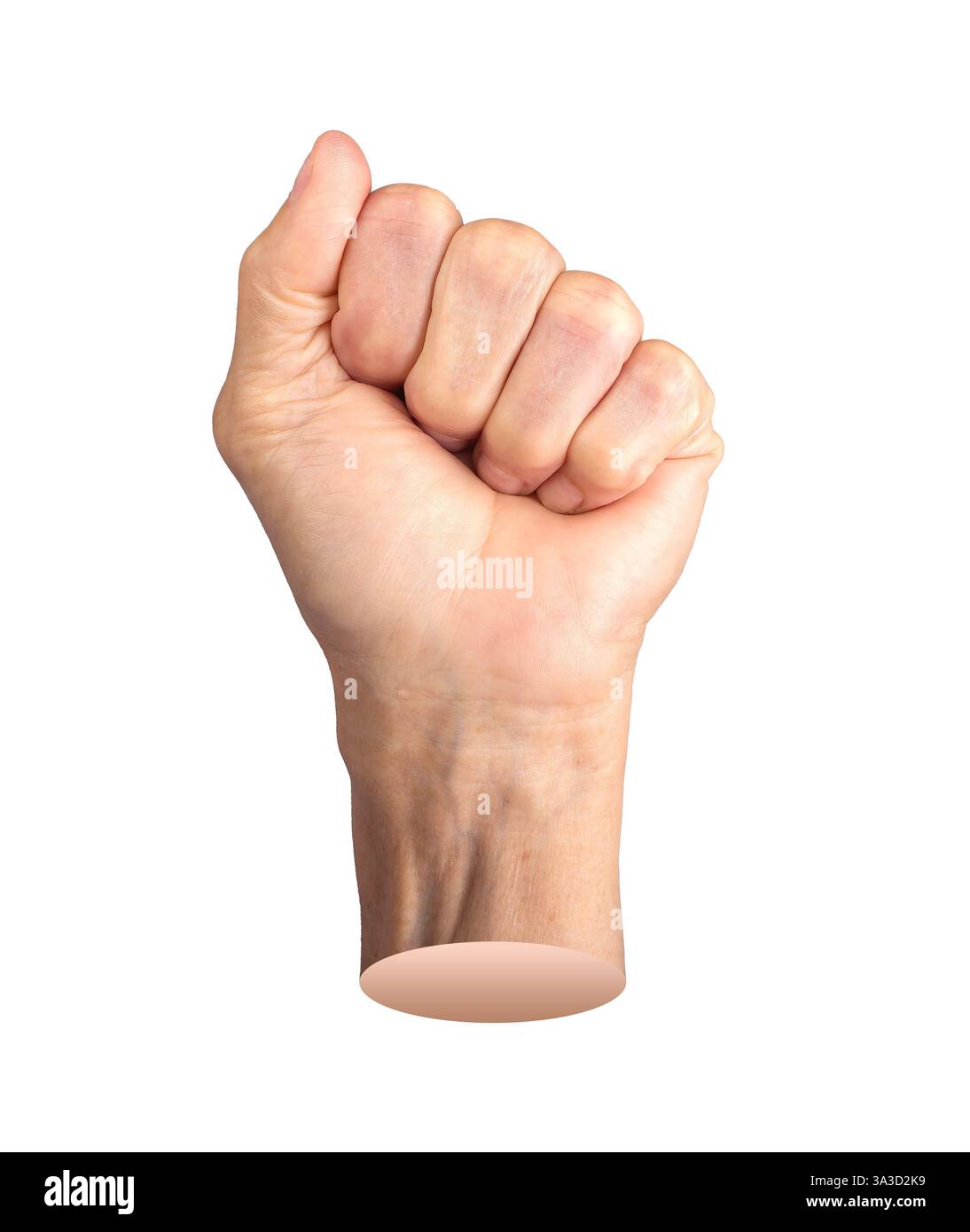 Elderly woman showing clenched fist, symbol of strength and power. Aged ...