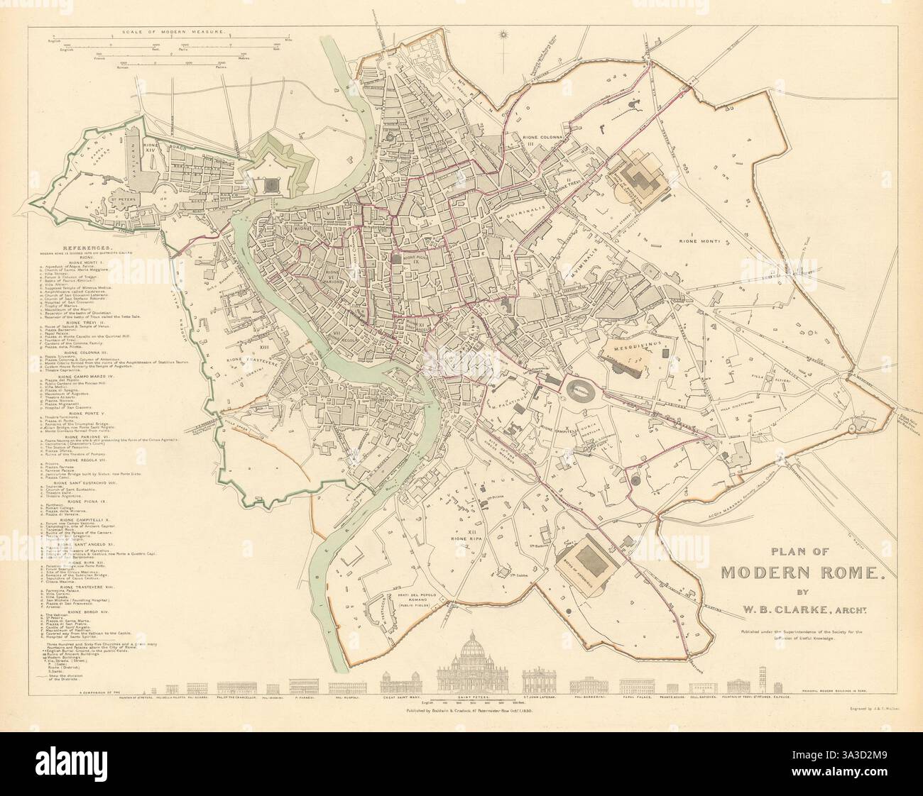 ROME ROMA. Antique town city map plan. Original hand colouring. SDUK ...