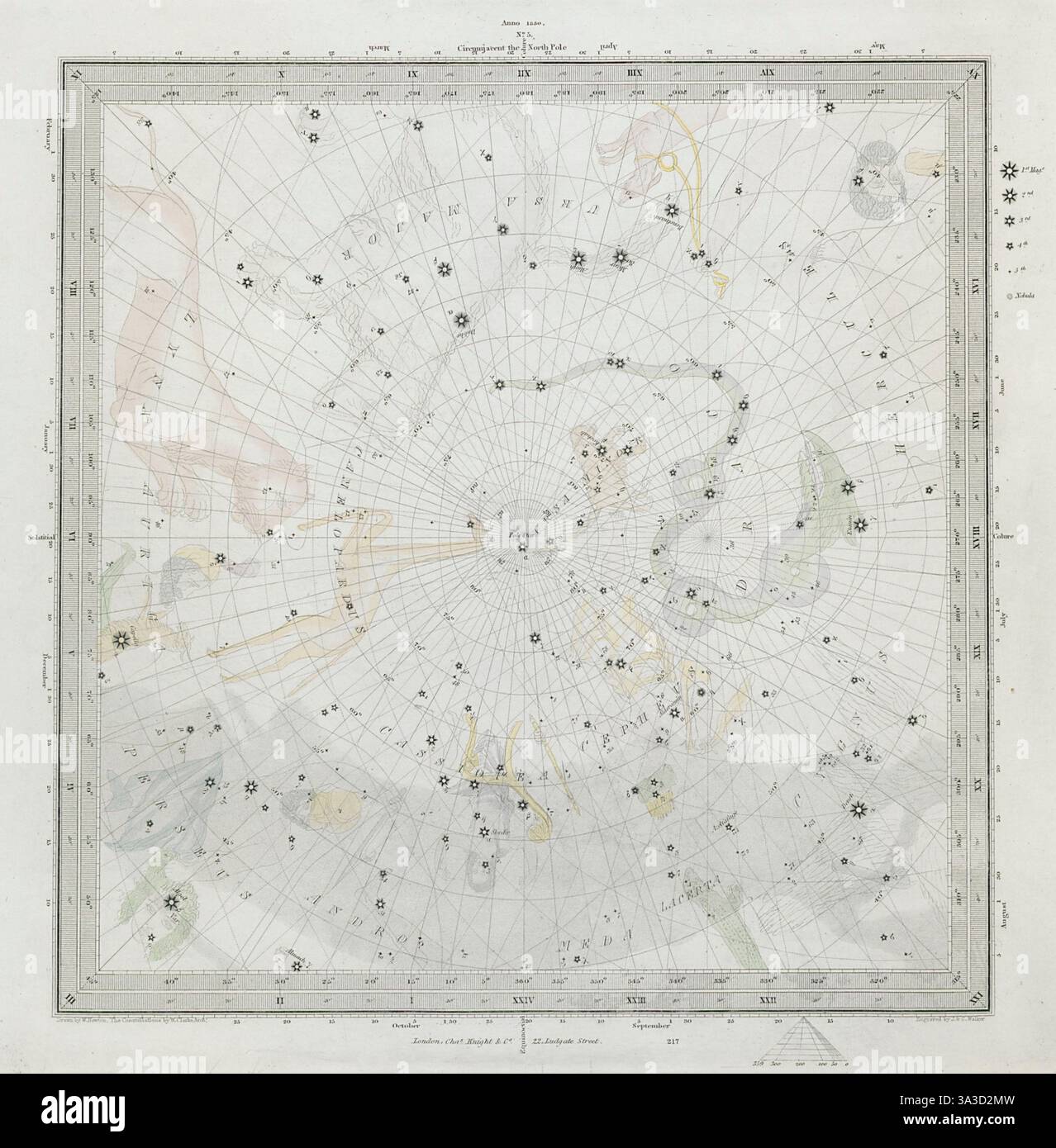 ASTRONOMY CELESTIAL. Star map. Star chart, V. North Pole. SDUK 1847 old ...