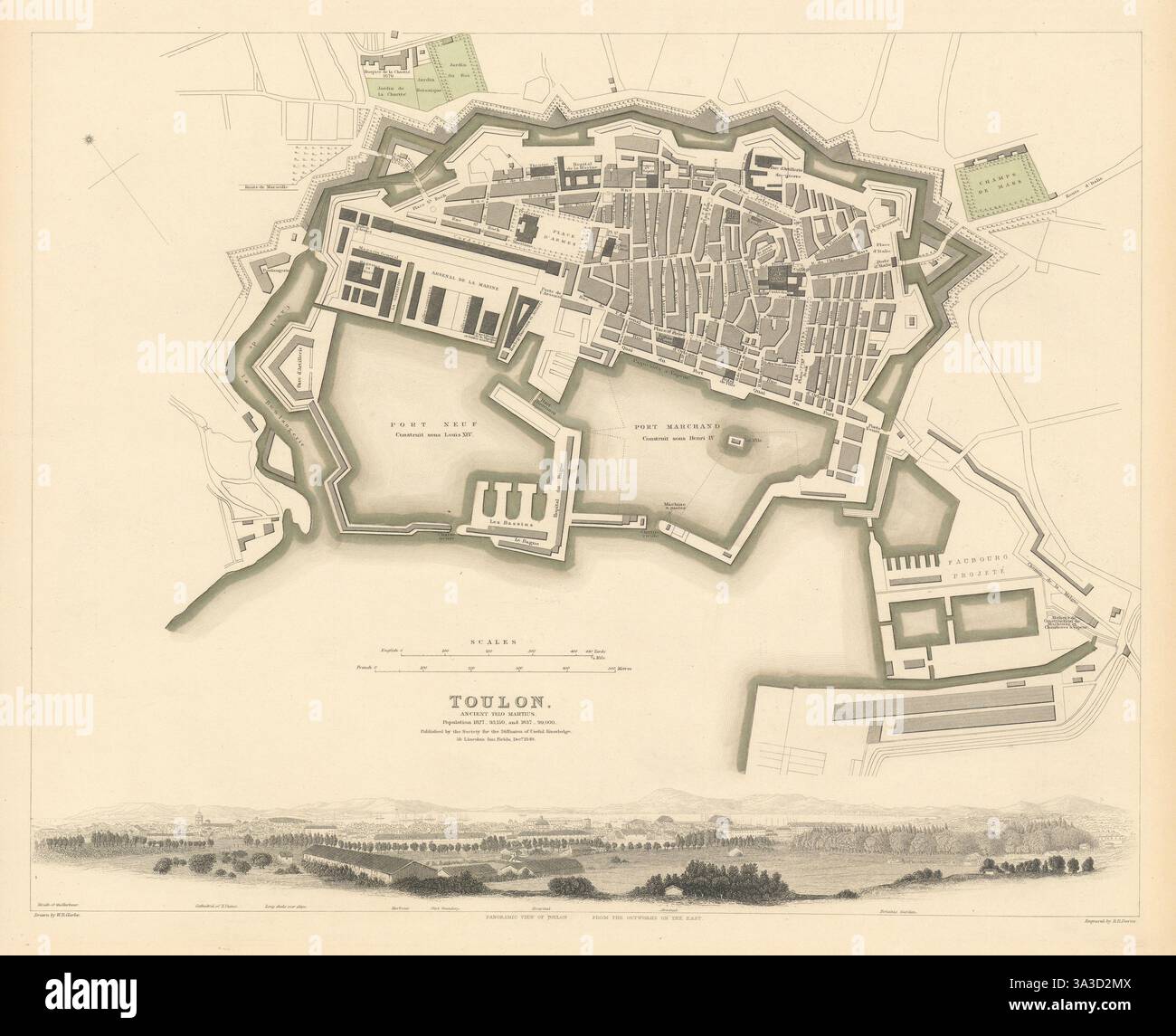 TOULON. Antique town city map plan.Ancient Telo Martius.Panorama view ...