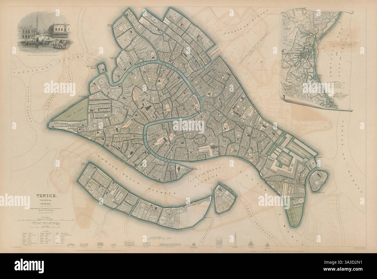 VENICE VENEZIA VENEDIG. Antique town city map plan. Environs. LARGE ...