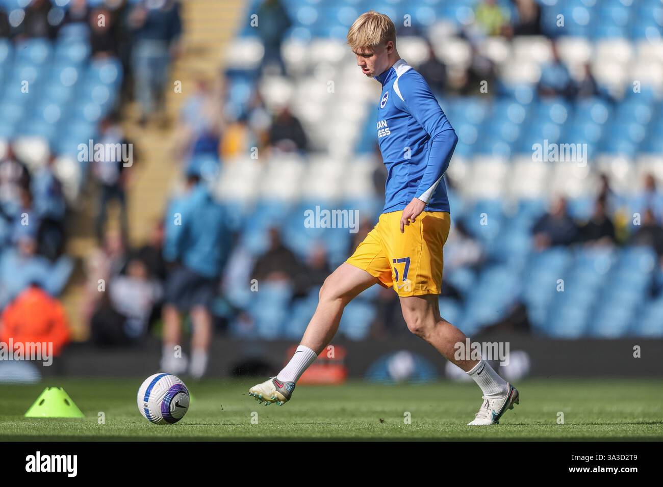 Manchester, UK. 15th Mar, 2025. Joe Knight of Brighton & Hove Albion in ...