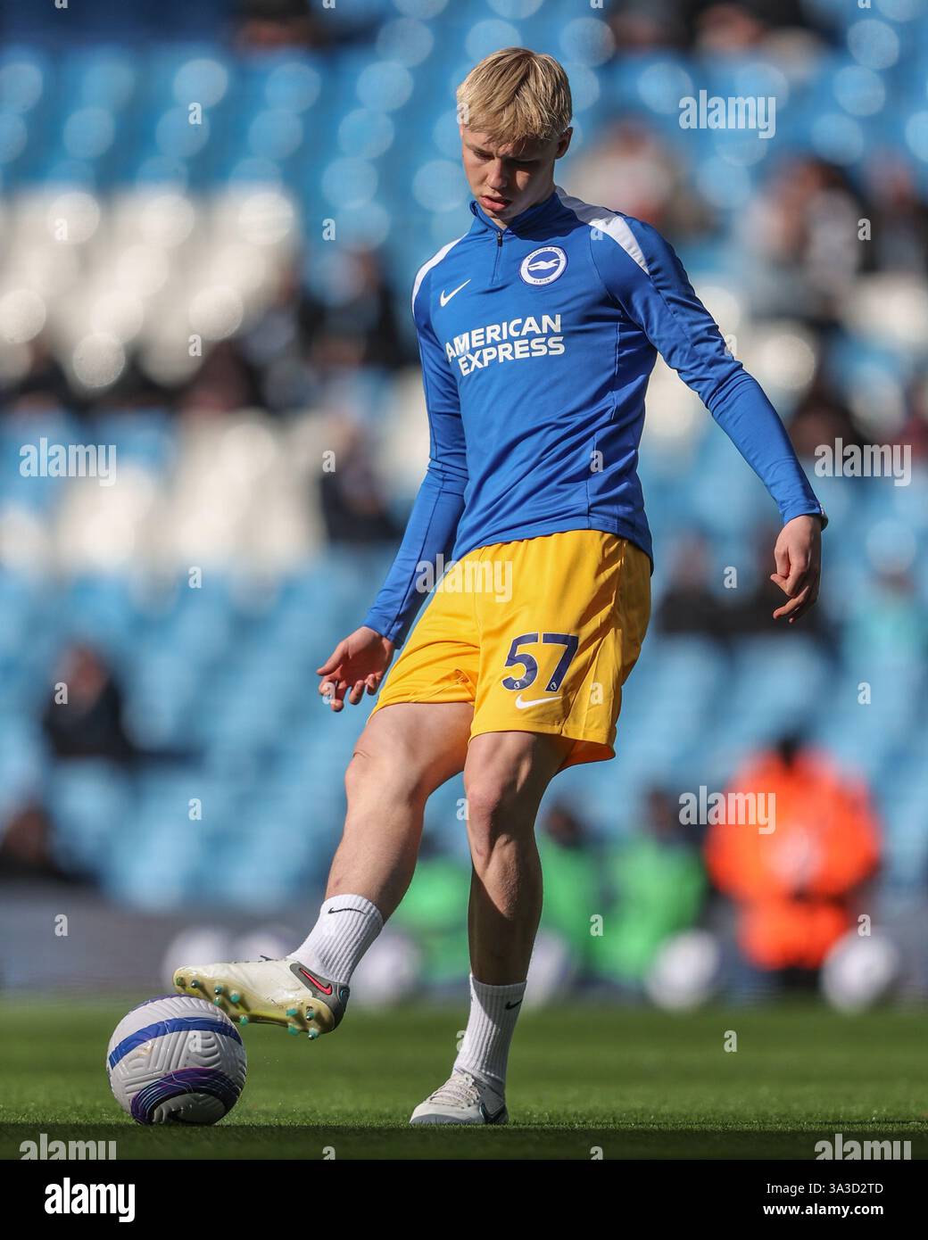 Manchester, UK. 15th Mar, 2025. Joe Knight of Brighton & Hove Albion in ...