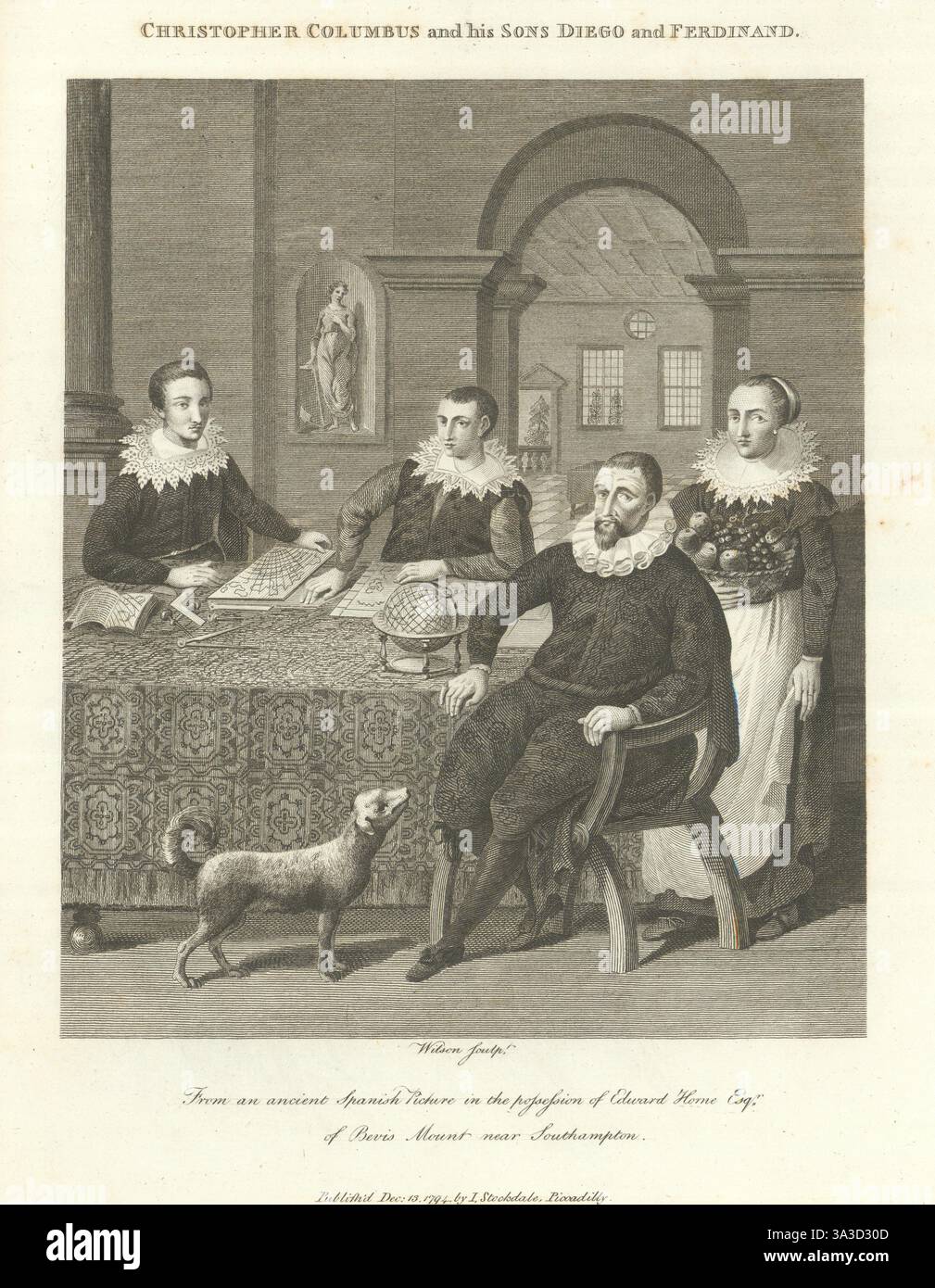 Christopher Columbus and his sons Diego and Ferdinand. EDWARDS 1794 old ...