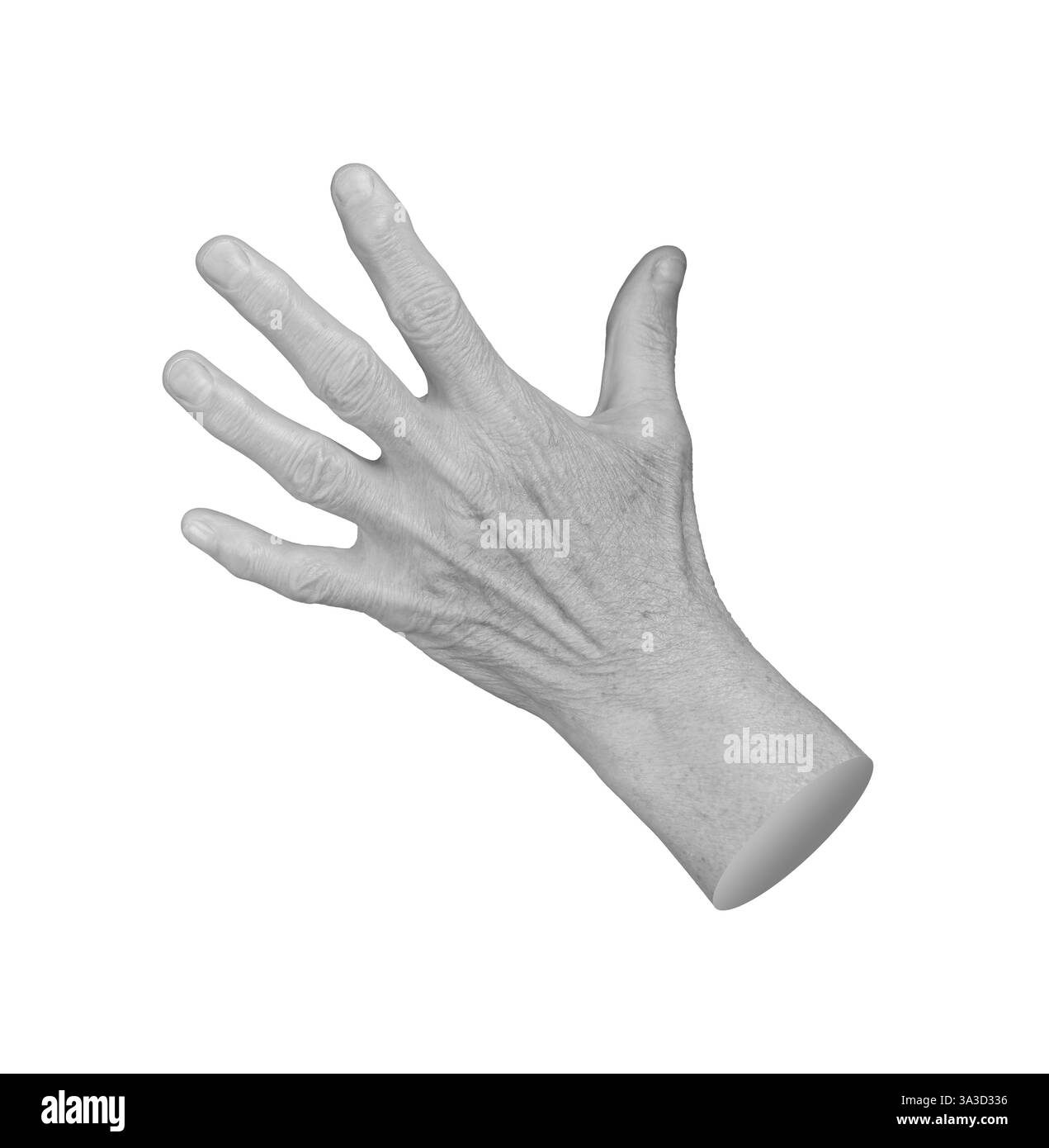 Elderly hand with fingers spread open, showcasing wrinkles, veins, and ...
