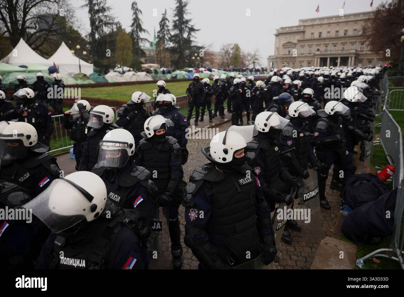 Anti-riot police cordons off the area near the Parliament building ...