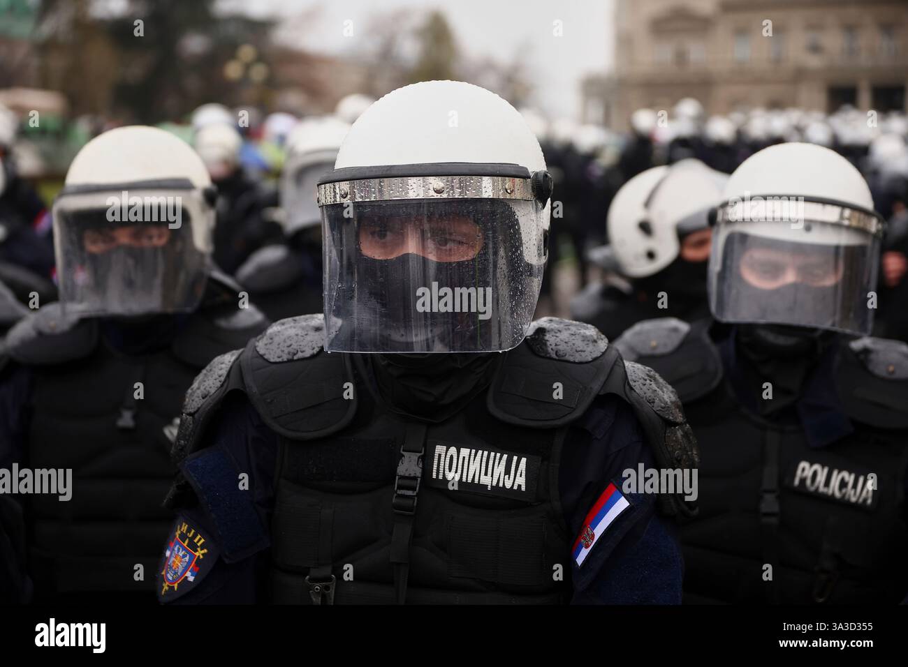 Anti-riot police cordons off the area near the Parliament building ...