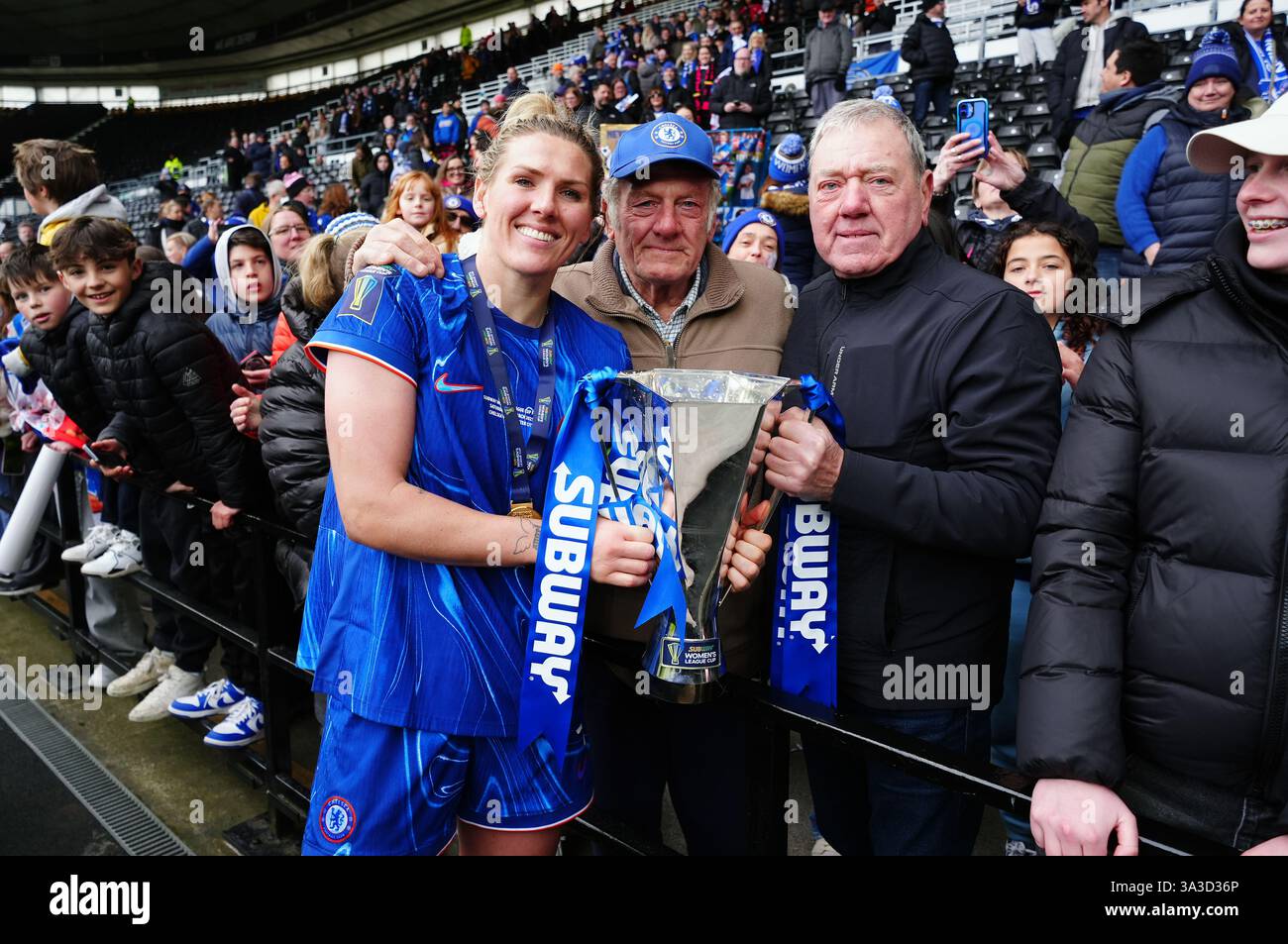 Chelsea's Millie Bright with the trophy after winning the Subway Women ...