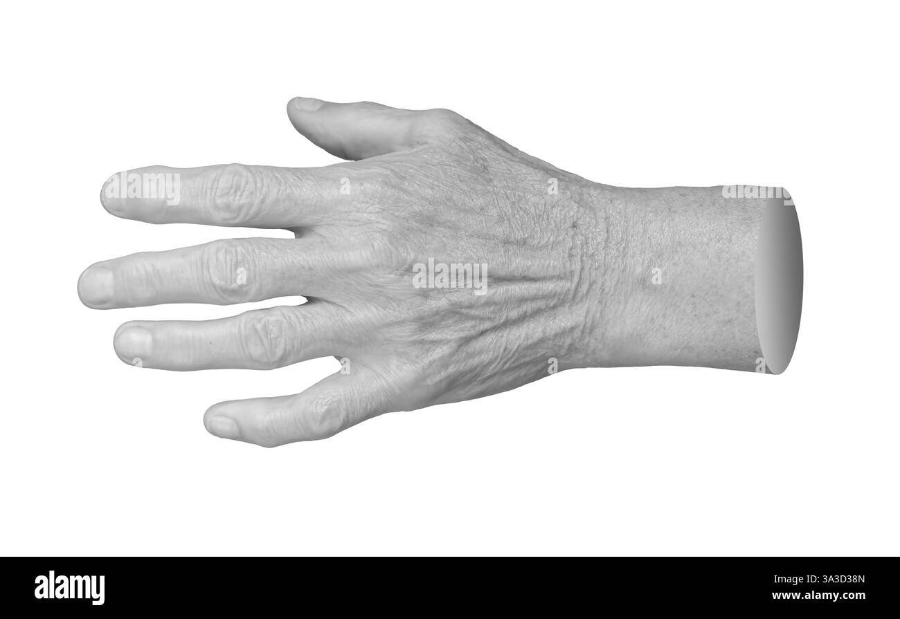 Elderly hand with fingers spread open, resting in a natural pose ...