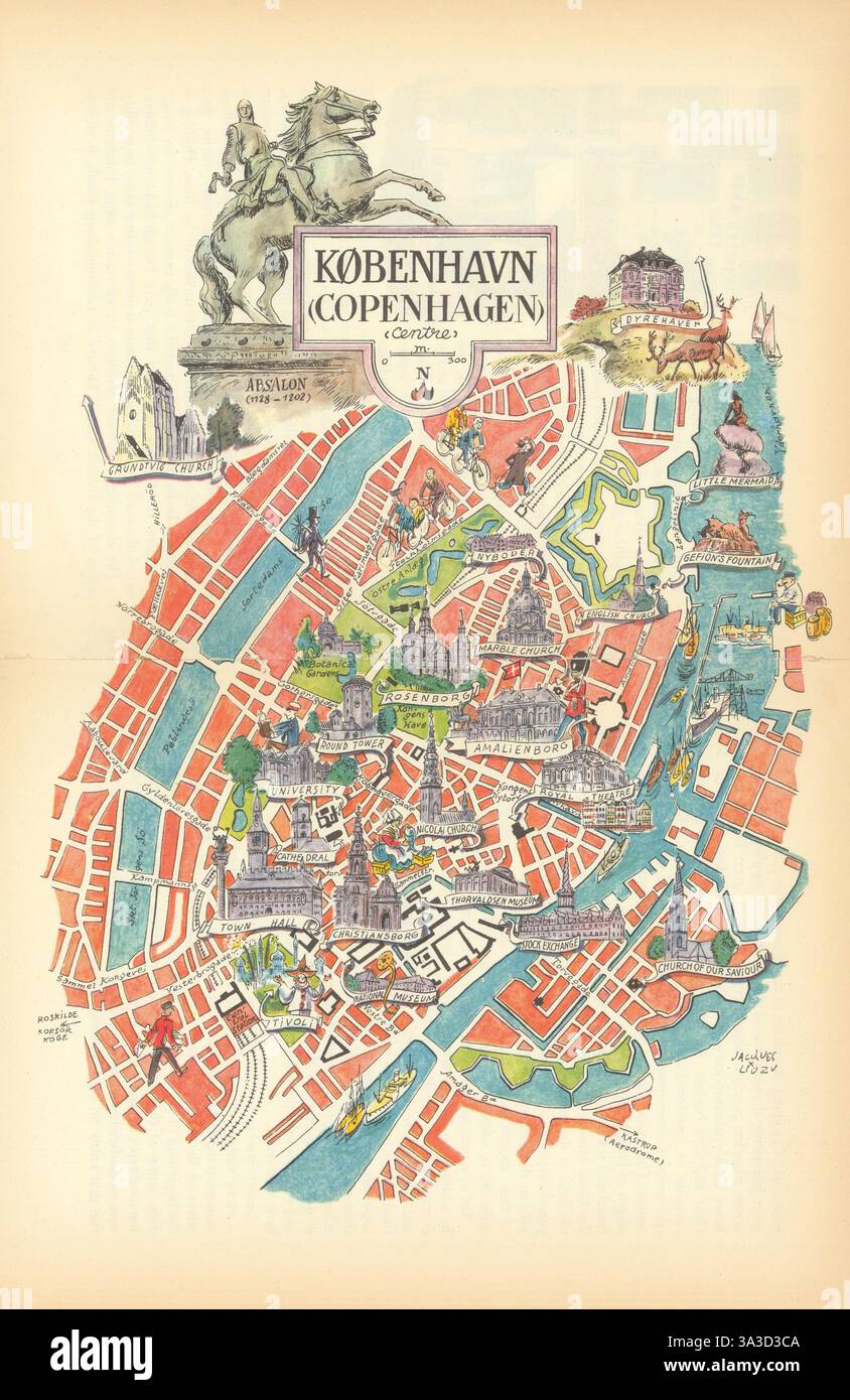 Kobenhavn / Copenhagen small pictorial map by Jacques Liozu. Denmark ...
