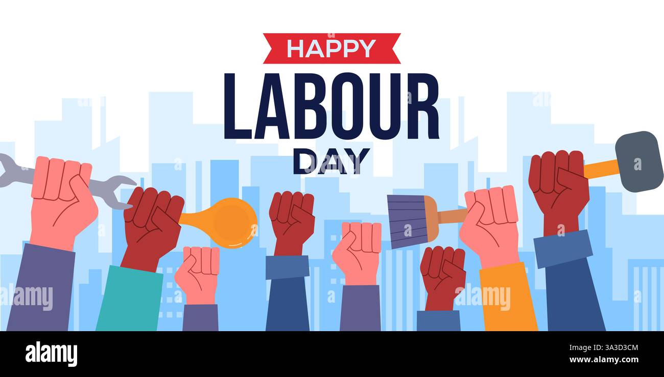 happy labour day horizontal banner illustration in flat style Stock ...