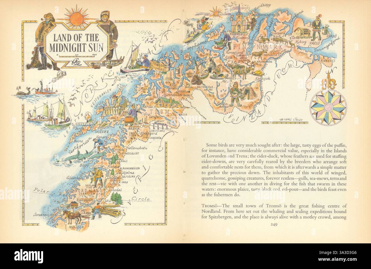 Land of the Midnight Sun small pictorial map by Jacques Liozu. Norway ...