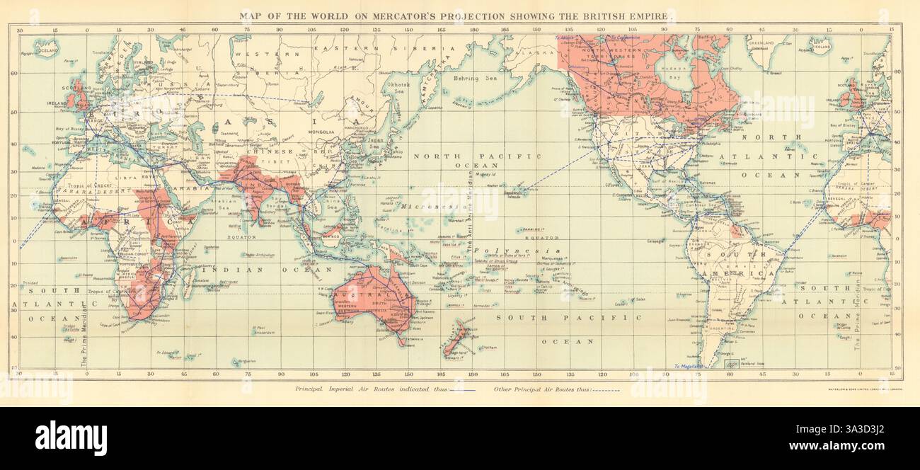 World on Mercator's Projection showing the British Empire & air routes ...