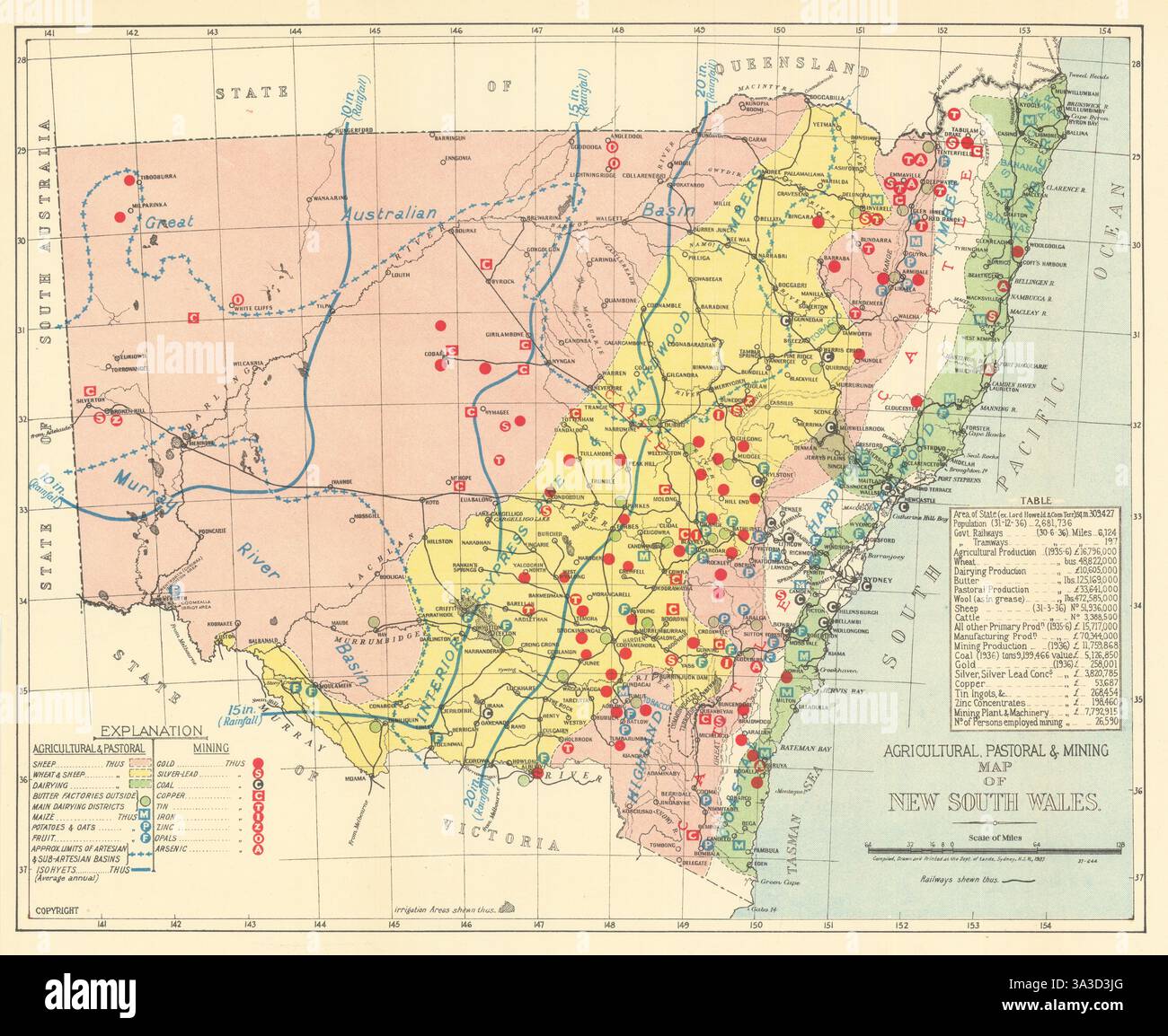 Agricultural, Pastoral & Mining Map of New South Wales. Gold metals ...