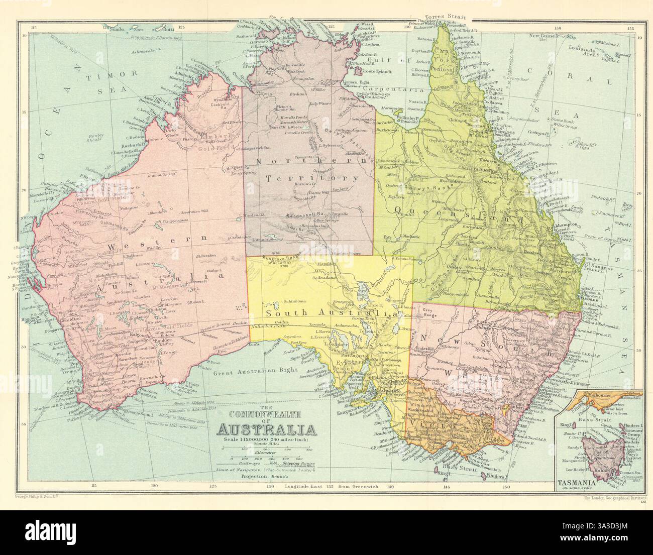 The Commonwealth of Australia by George Philip 1938 old vintage map ...