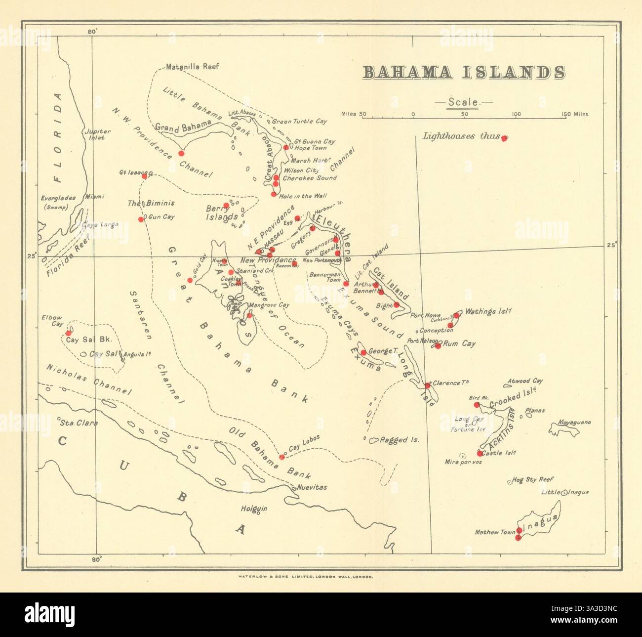 Bahama Islands showing lighthouses by Waterlow & Sons 1938 old vintage ...