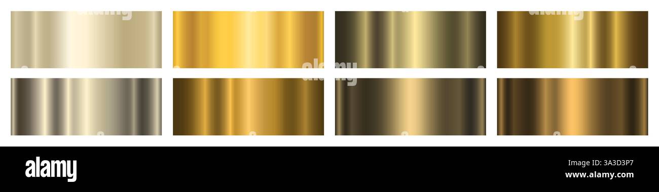 A set of eight gold and platinum gradients on a white background ...