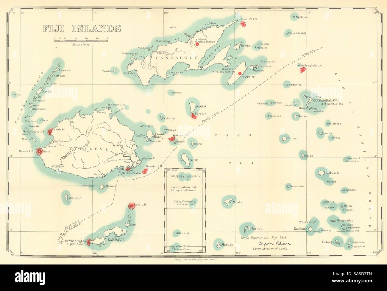 Fiji Islands showing wireless stations & lighthouses by Dyson Blair ...