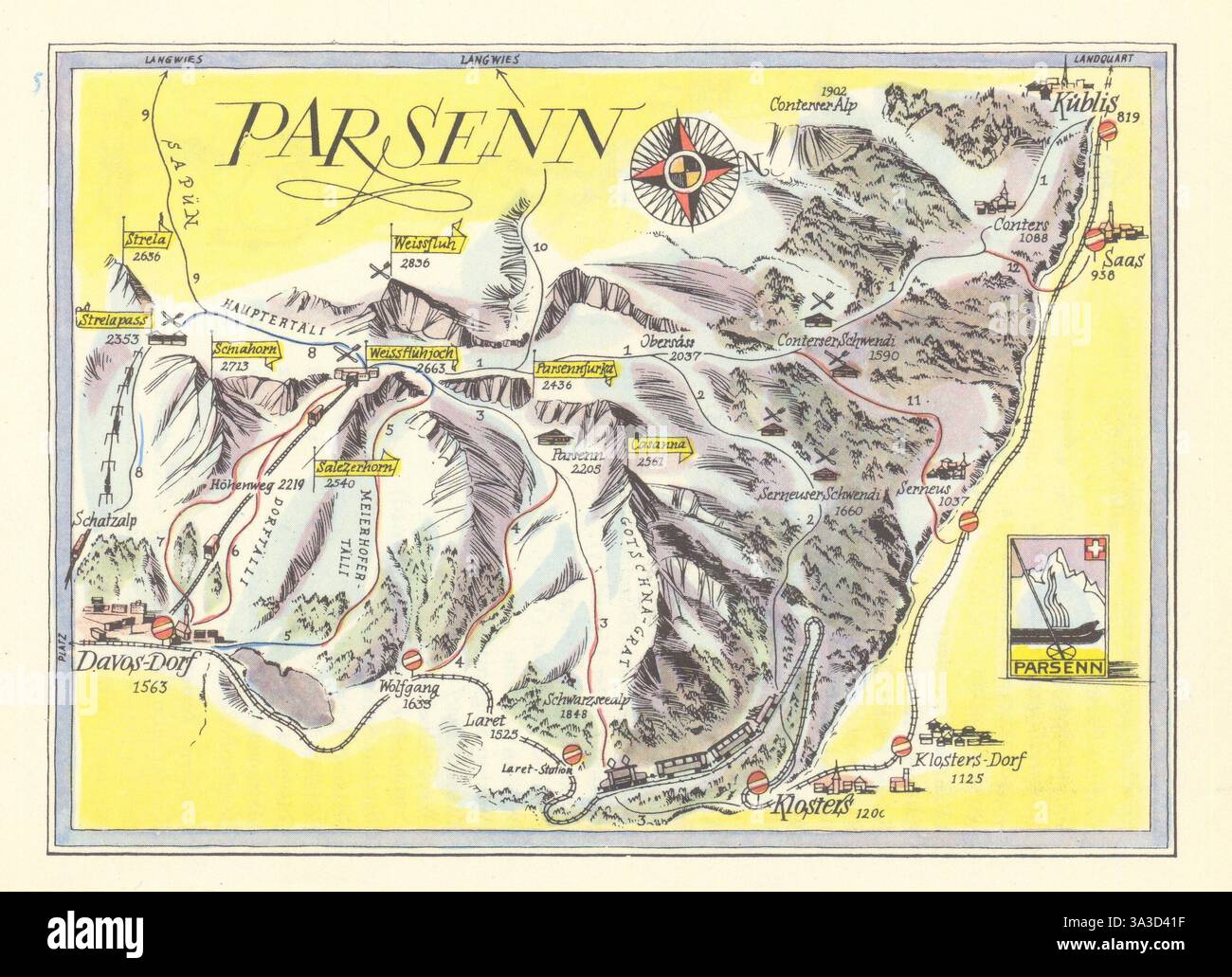 Parsenn Davos Klosters small ski resort piste/trail map by Otto Müller ...