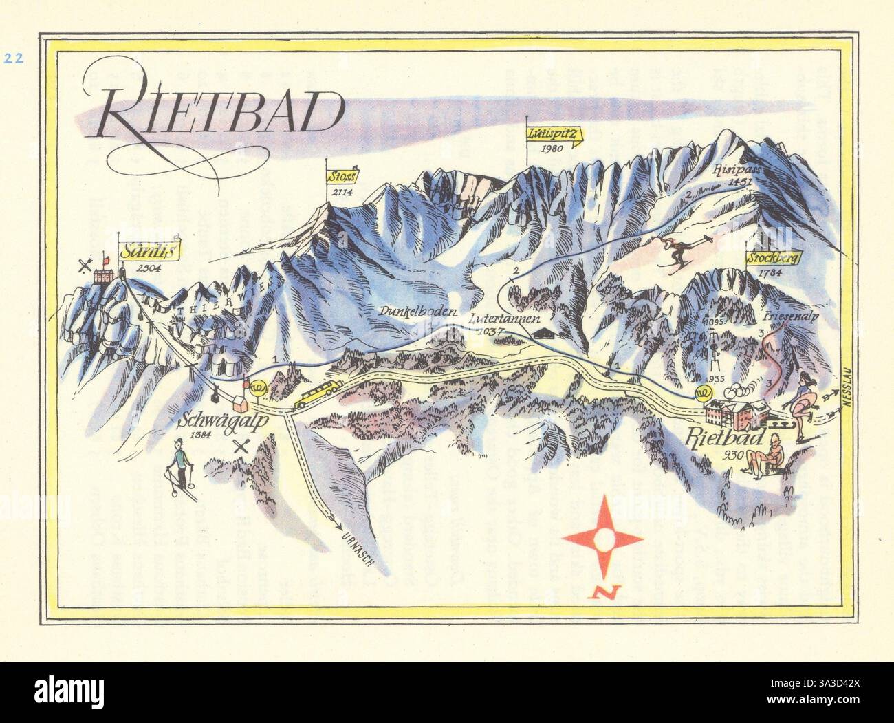 Rietbad small ski resort piste/trail map by Otto Müller. Switzerland ...