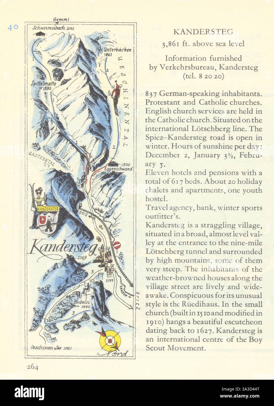 Kandersteg small ski resort piste/trail map by Otto Müller. Switzerland ...