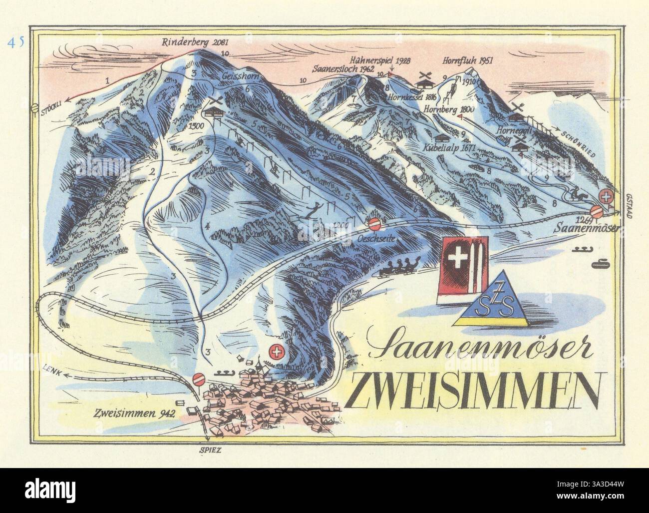 Saanenmoser Zweisimmen small ski resort piste/trail map by Otto Müller ...