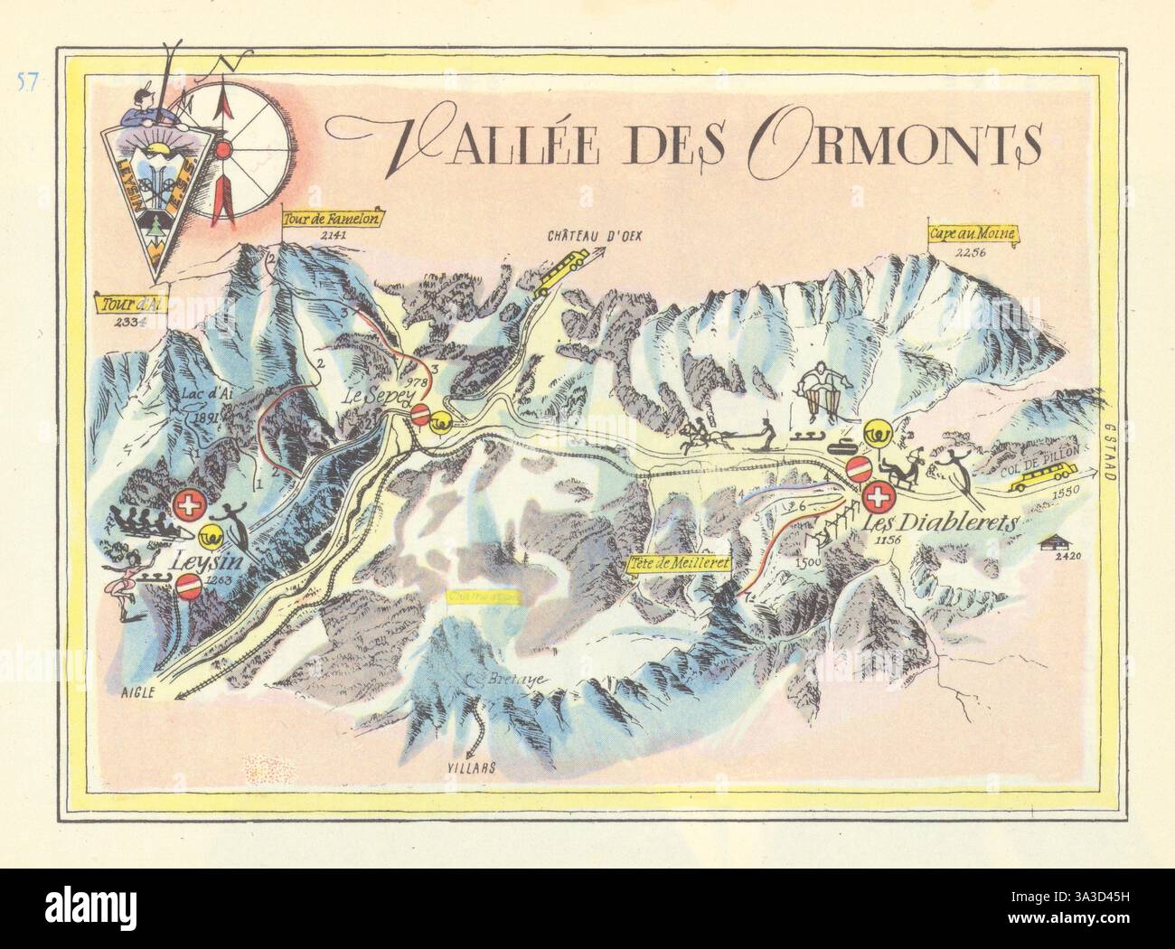 Vallée des Ormonts Diablerets Leysin small ski resort piste/trail map ...